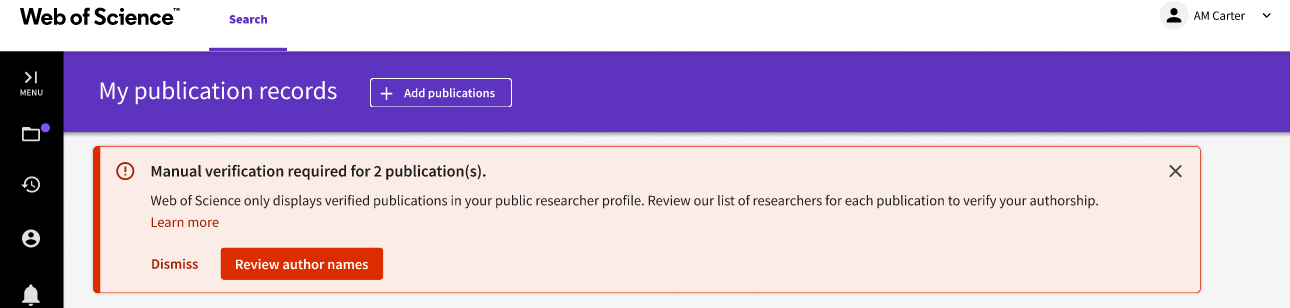 About Manual authorship verifications – Web of Science