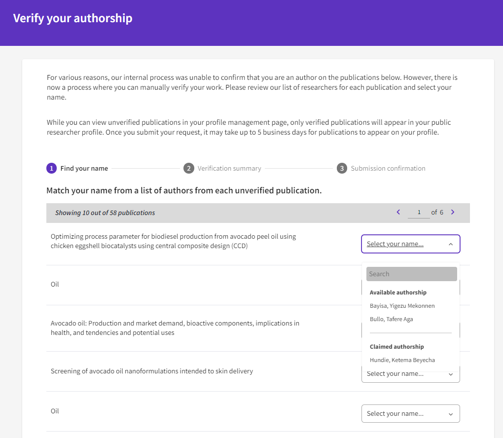 About Manual authorship verifications – Web of Science