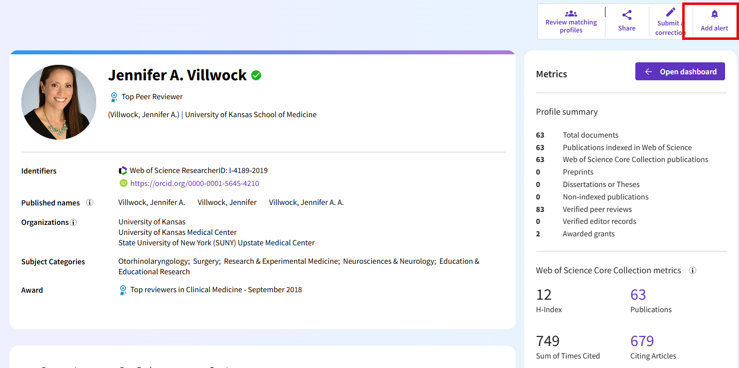 Author Alerts – Web of Science
