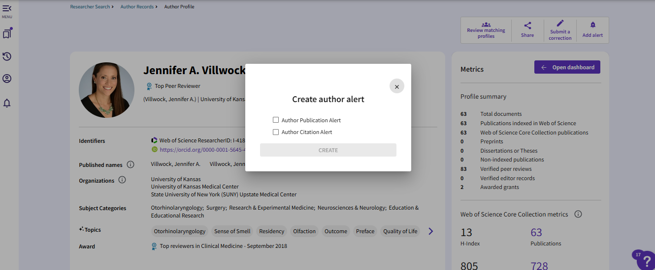 Author Alerts – Web of Science