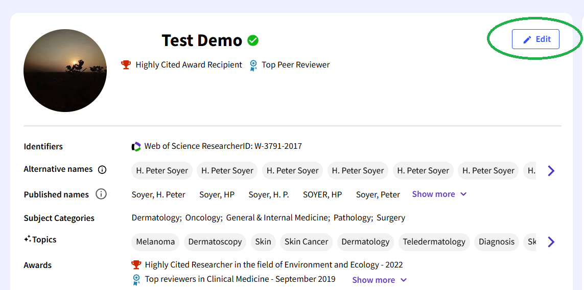 Web of Science Researcher Profile Settings – Web of Science