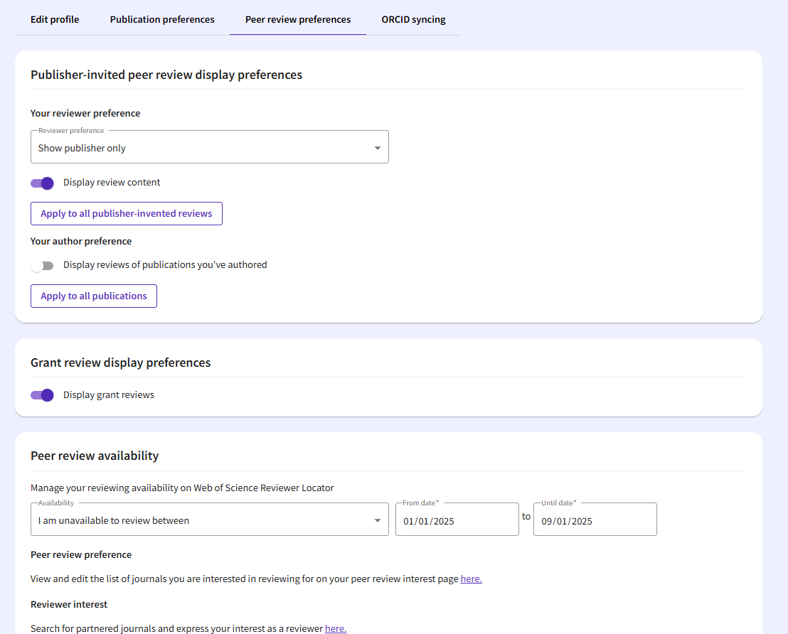 Web of Science Researcher Profile Settings – Web of Science