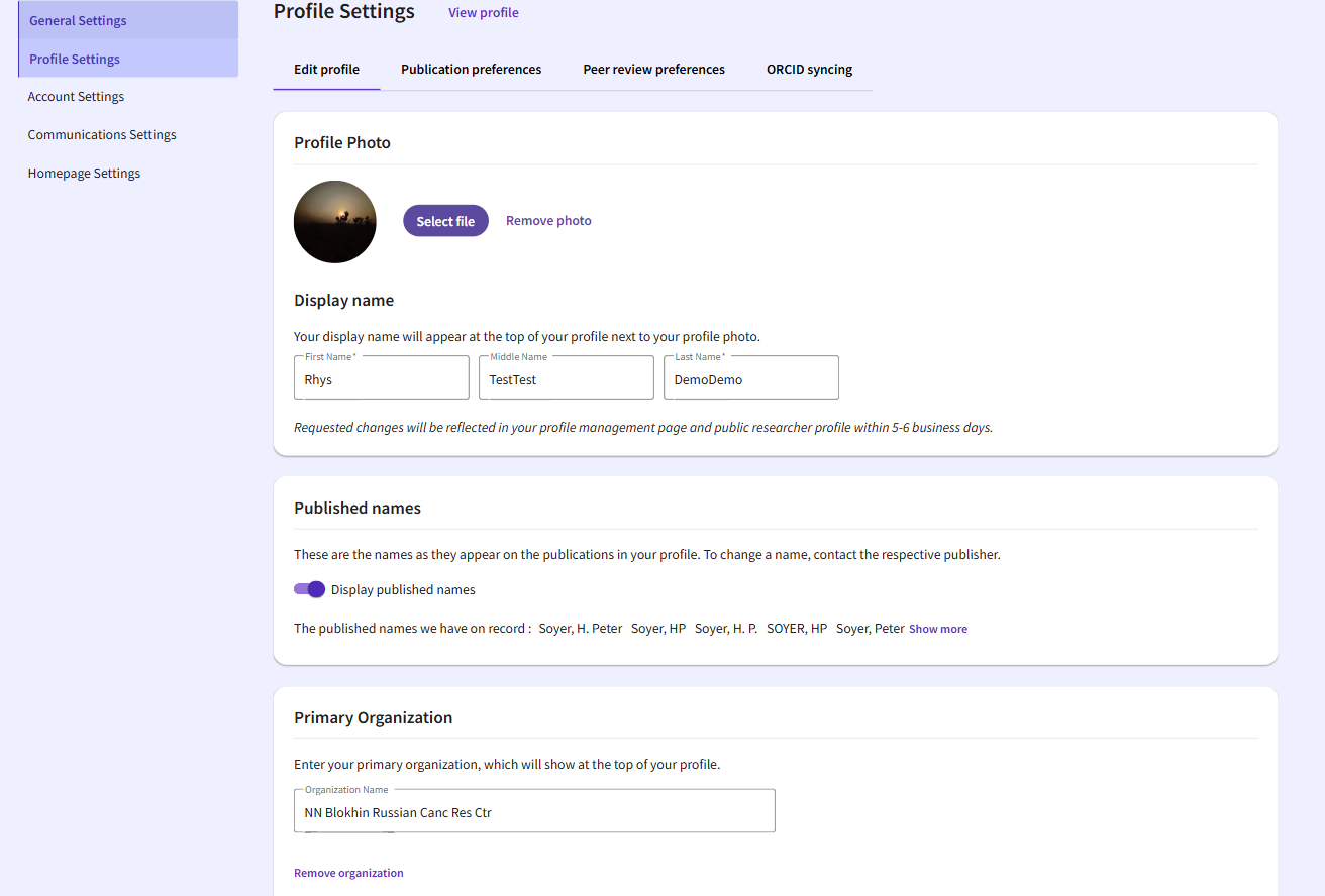 Web of Science Researcher Profile Settings – Web of Science