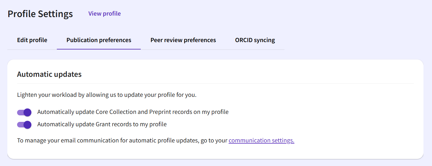 Web of Science Researcher Profile Settings – Web of Science